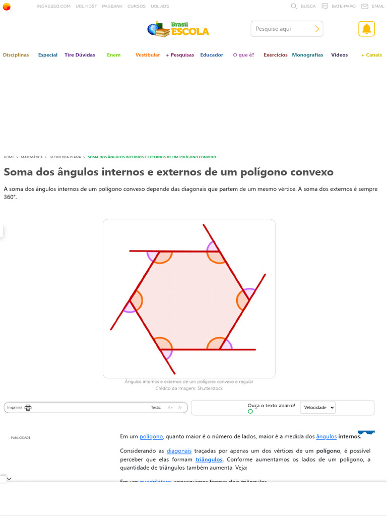 Soma Dos Ângulos Internos e Externos de Um Polígono Convexo | PDF