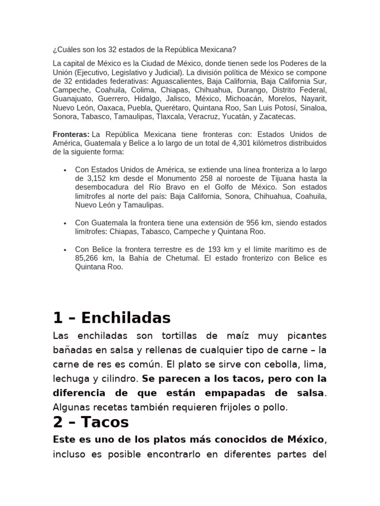 Cuáles Son Los 32 Estados de La República Mexicana | PDF
