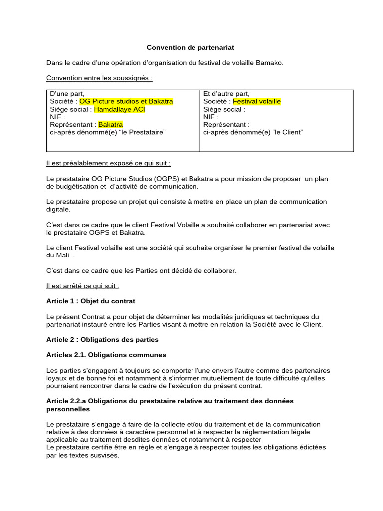 Convention de Partenariat | PDF