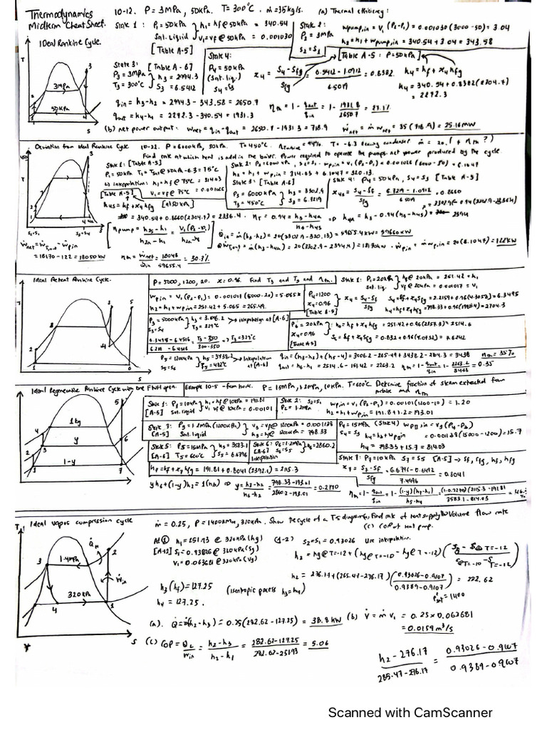 Thermodynamics Midterm Cheat Sheet | PDF