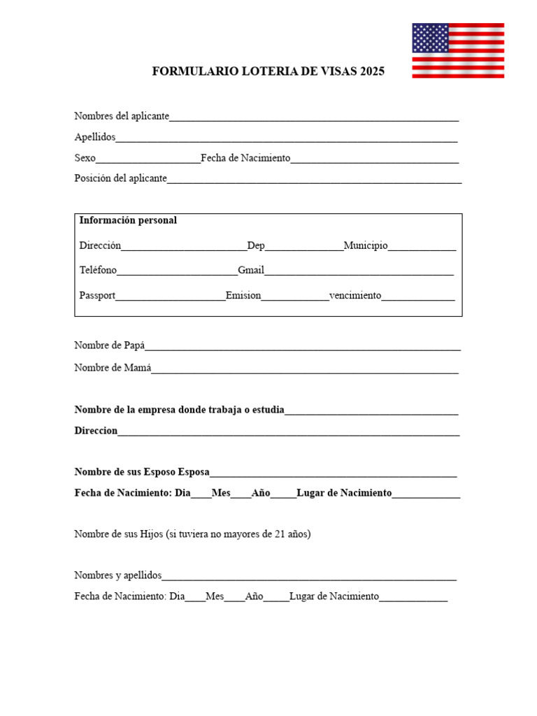 FORMULARIO LOTERIA DE VISAS 2025 | PDF