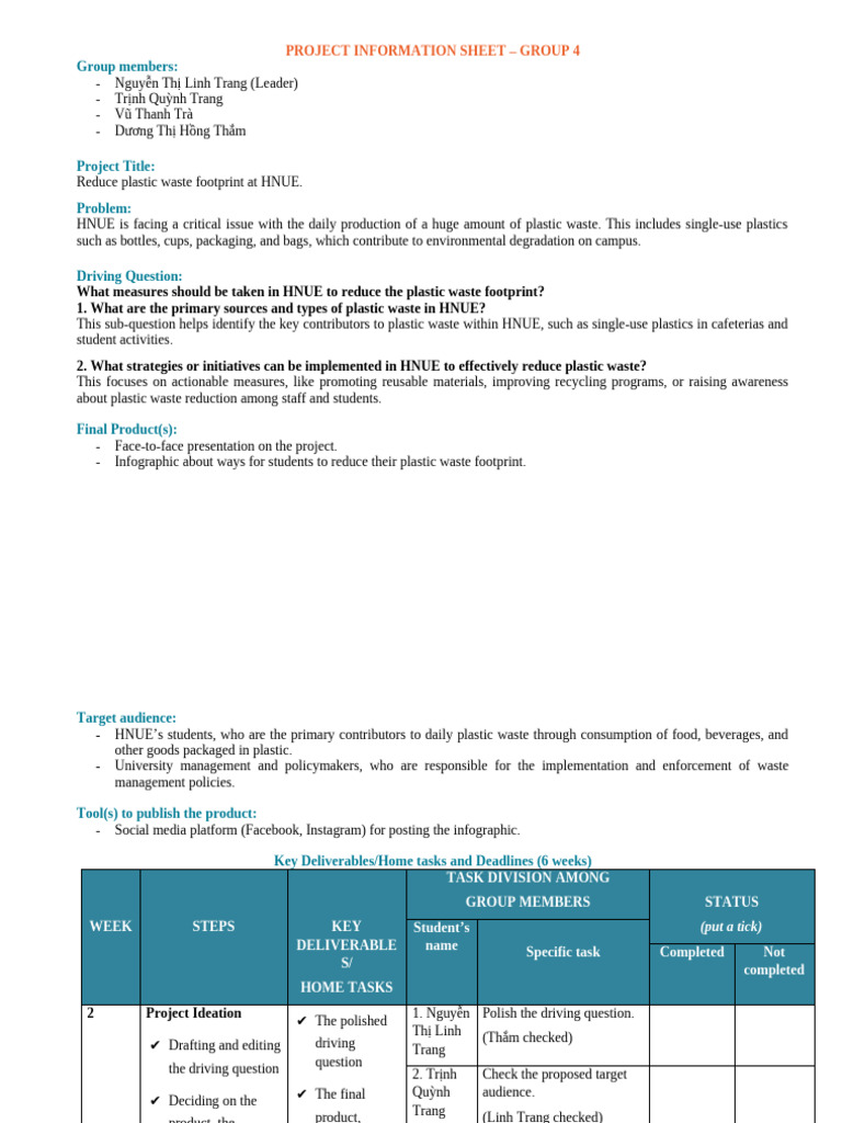 Project information sheet + Task division (1) | PDF