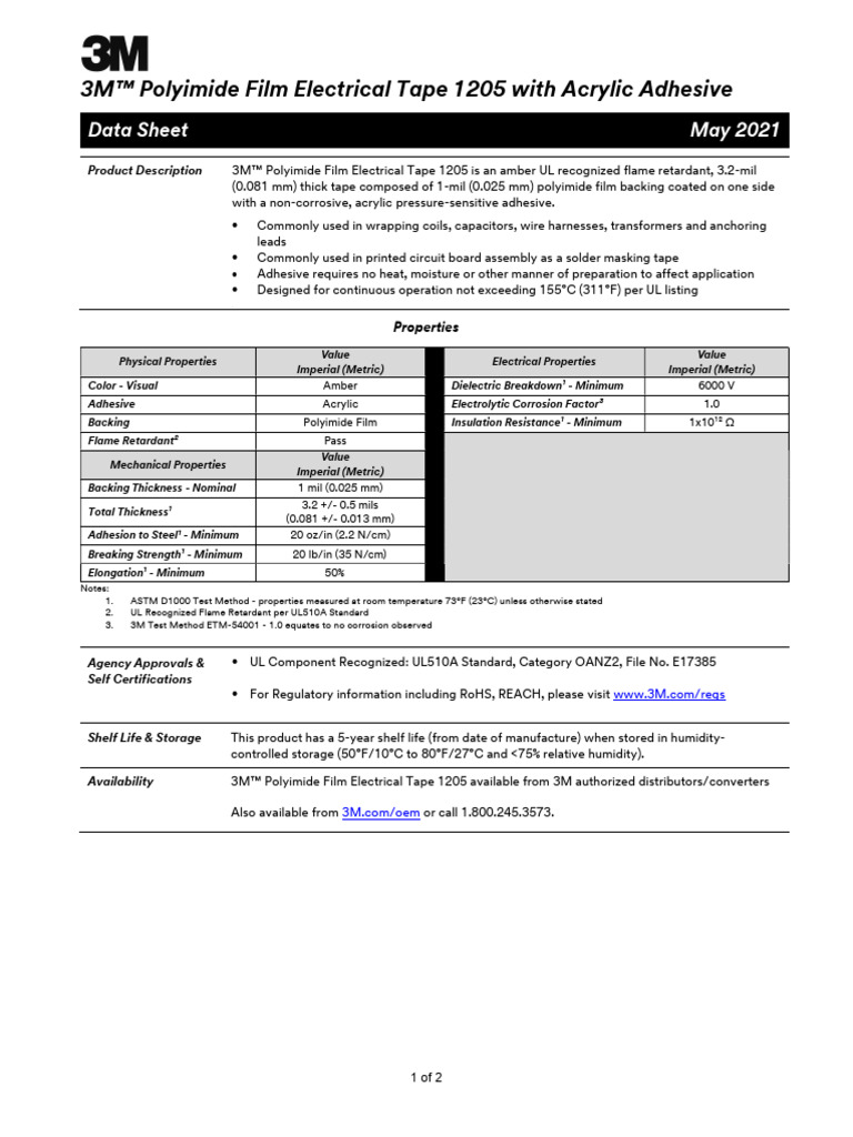 Kapton Tape Data Sheet | PDF