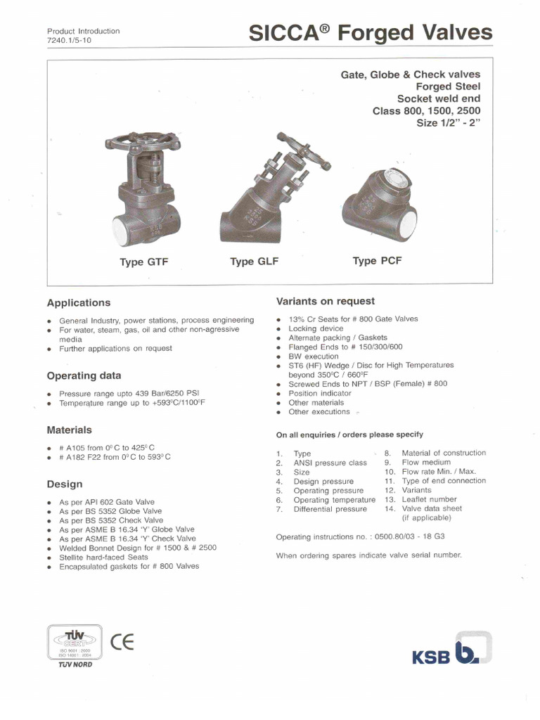 KSB Sicca Forged Valves | PDF