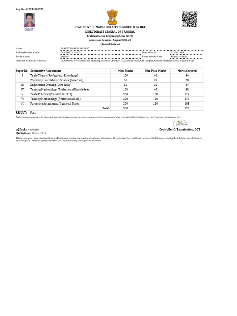Marksheet CI223300857S | PDF