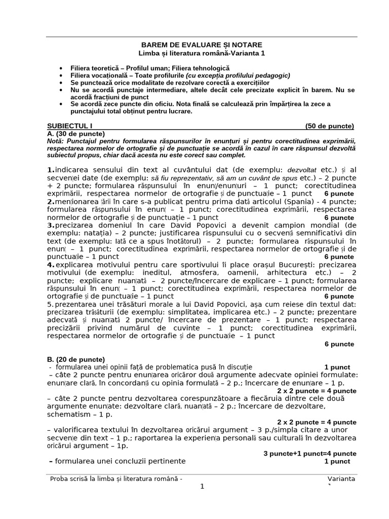 Barem-Varianta 1 Uman | PDF