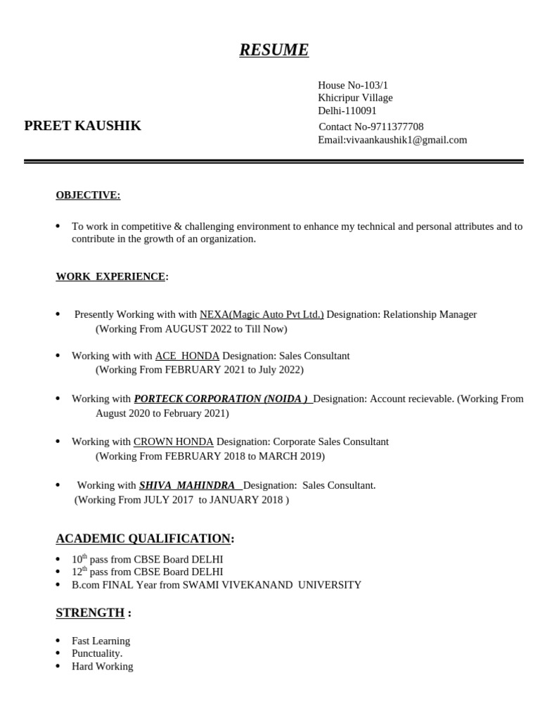 Preet Kaushik Resume Updated 2024 | PDF