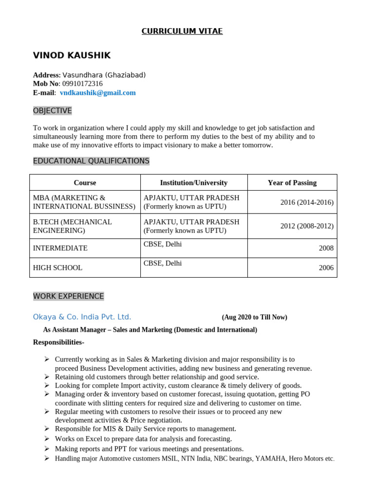 CV - Vinod Kaushik. | PDF