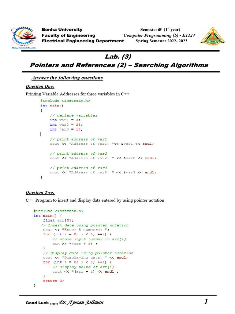 Lab3 - C++ - Searching Algorithms | PDF