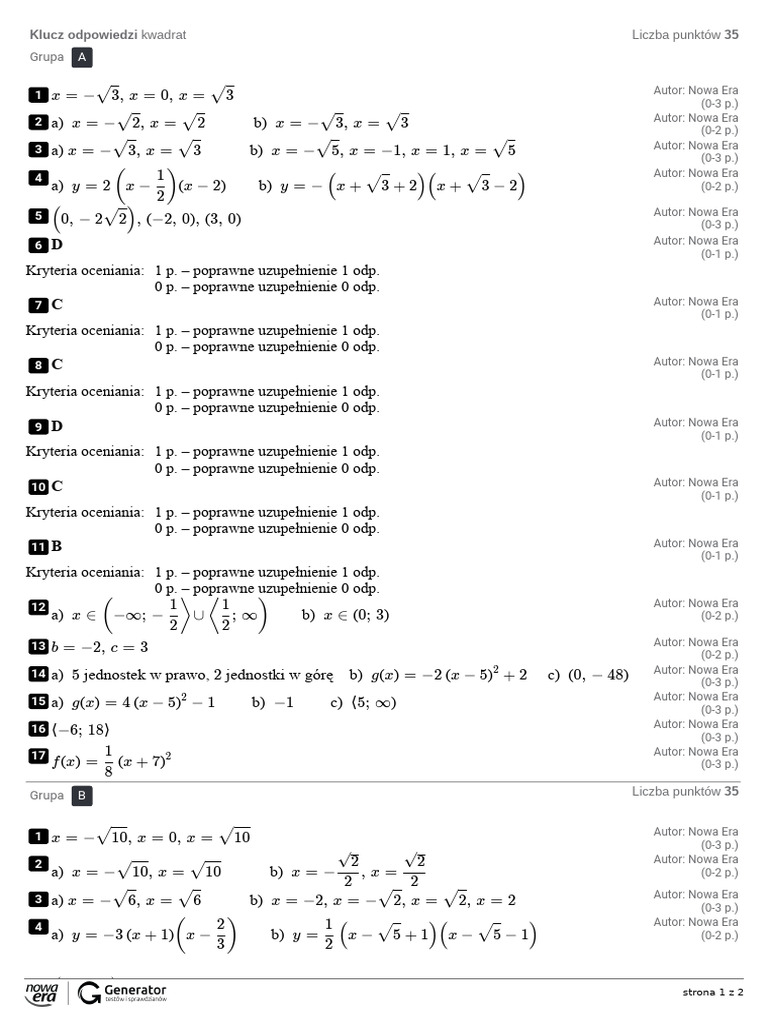 Kwadrat Klucz Odpowiedzi | PDF
