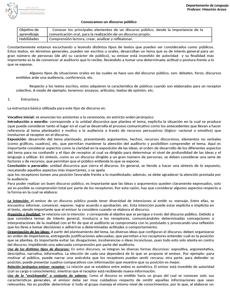 Elementos Clave do Discurso Público | PDF