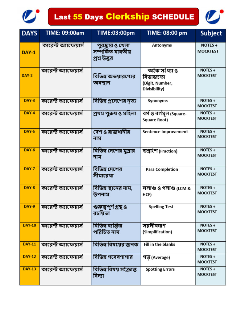 Last 50 Days Clerkship BATCH SCHEDULE | PDF