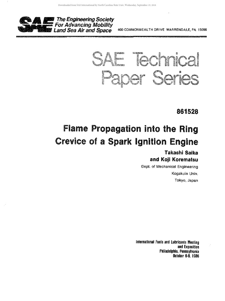 Flame Propagation Into The Ring Crevice of A Spark Ignition Engine | PDF