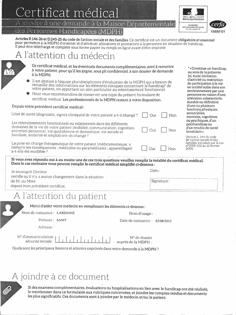 Certificat Médical MDPH | PDF