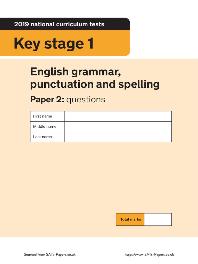 ks1 English 2019 Grammar Punctuation Spelling Paper 2 Short Answer ...