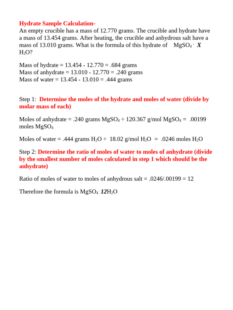 Hydrate Sample Calculations | PDF