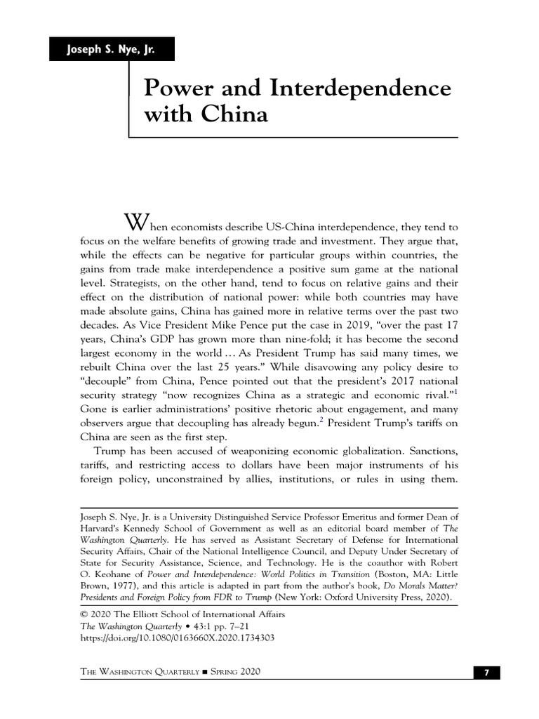 Nye - Power and Interdependence With China | PDF