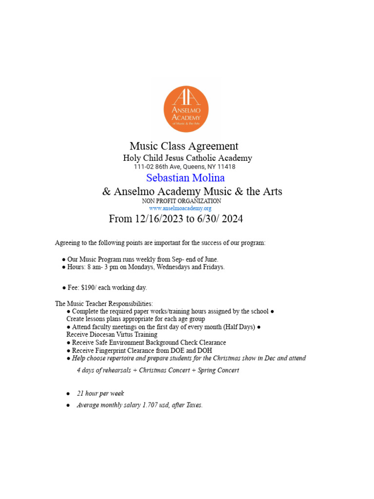 Music Class Agreement Sebastian Molina - Docx (1) .Docx-2 | PDF