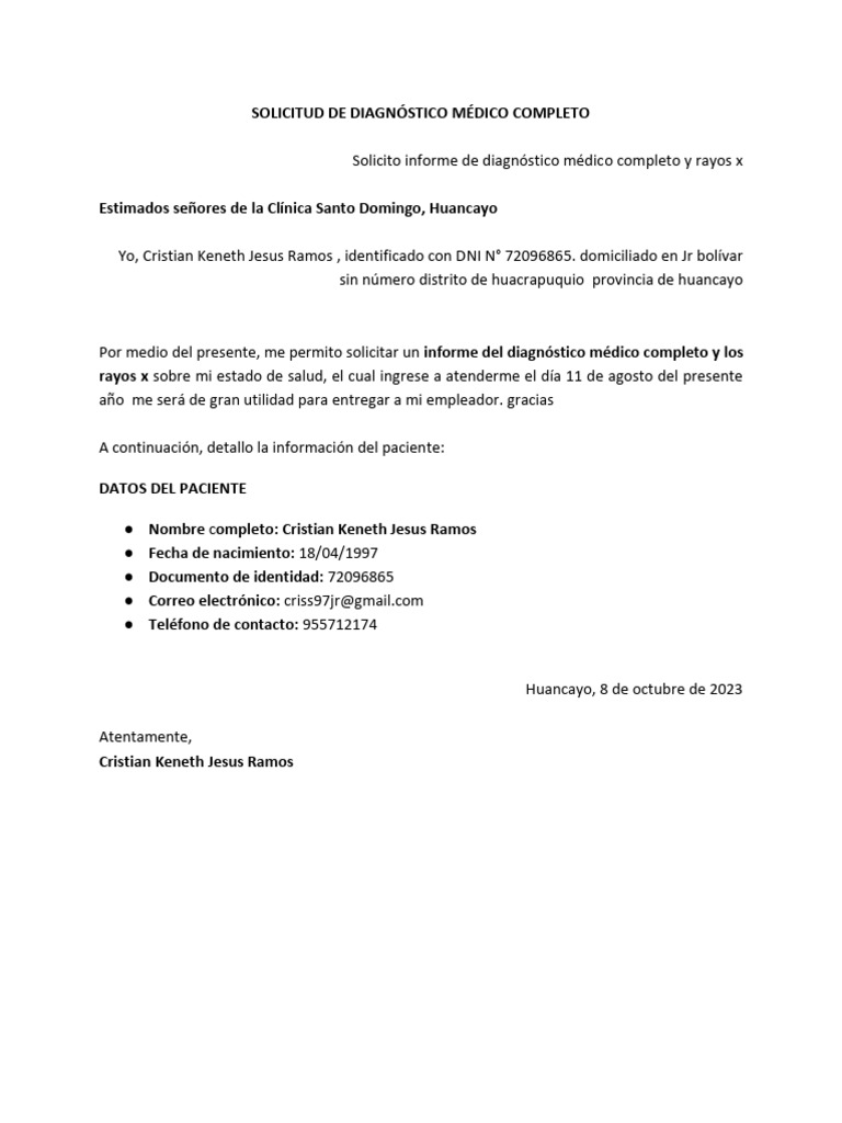 Solicitud de Informe de Diagnistuco Medico Completo | PDF