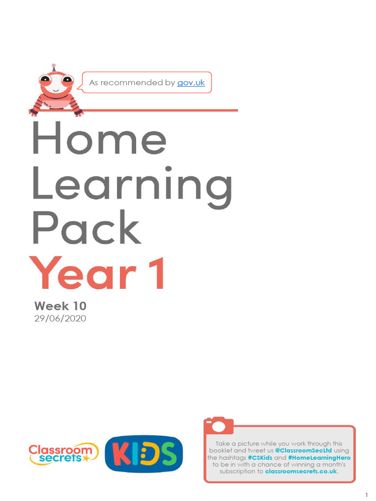 Year 1 Week 10 Home Learning Pack | PDF