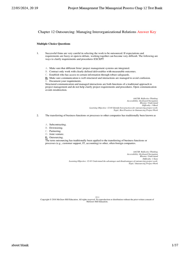 Project Management - Chapter 12 - Reviewer | PDF