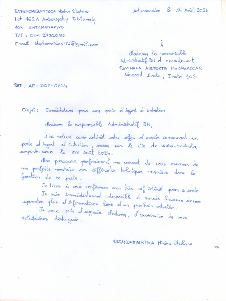 Lettre de Motivation Stephane | PDF