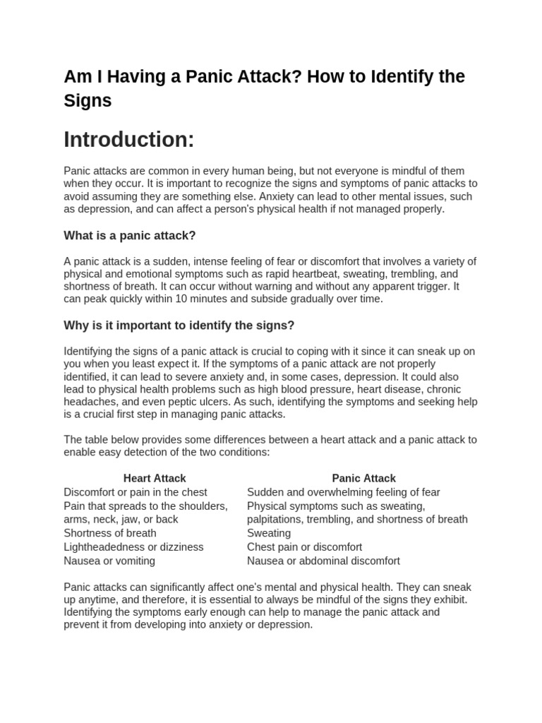 Am I Having A Panic Attack How To Identify The Signs - 2187 Words | PDF