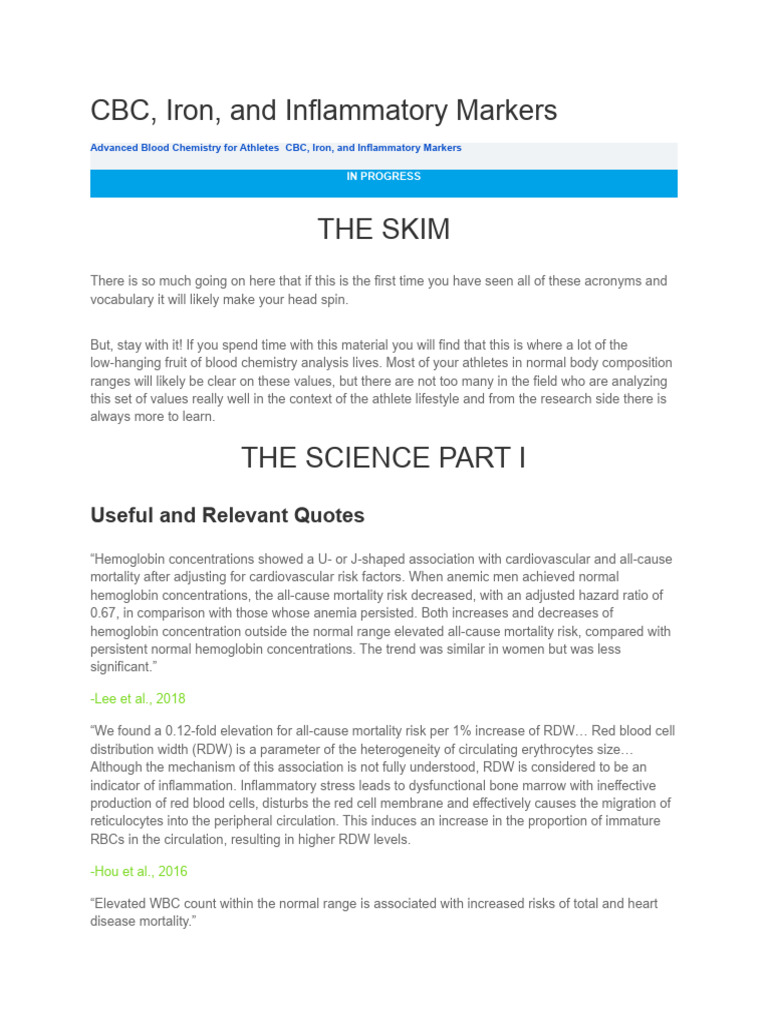 CBC, Iron, and Inflammatory Markers | PDF | Anemia | Inflammation