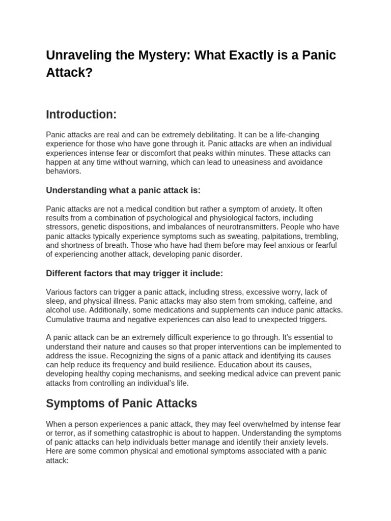 What Exactly Is A Panic Attack - 2445 Words | PDF