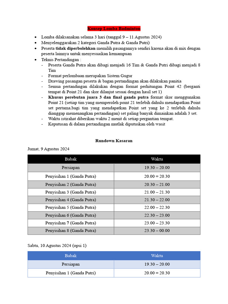 Konsep Lomba Badminton | PDF
