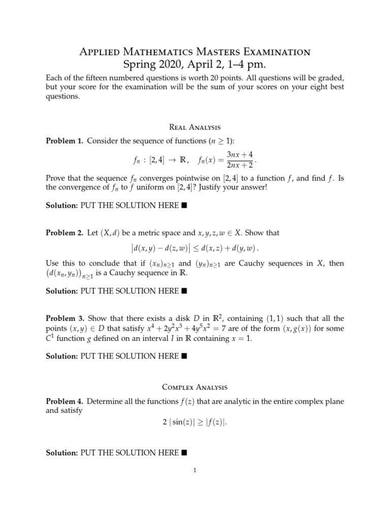 Masters Exam AM Sp20 With Solutions | PDF