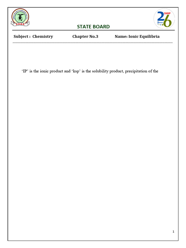 Ionic Equilibria Worksheet | PDF