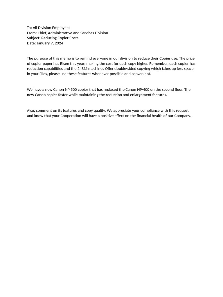 Memo Task 1 | PDF