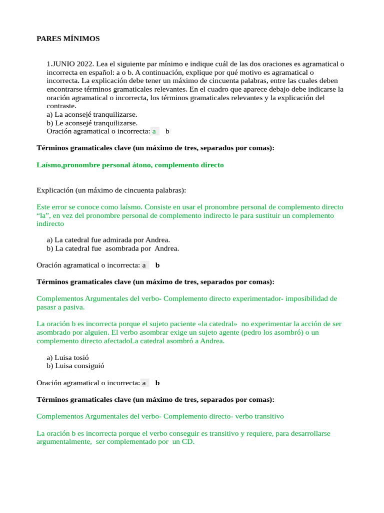 Modelos Pares Mínimos 2 Trimestre | PDF | Verbo | Asunto (gramática)