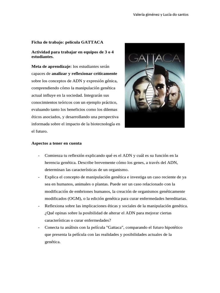 Ficha de Trabajo Gattaca | PDF