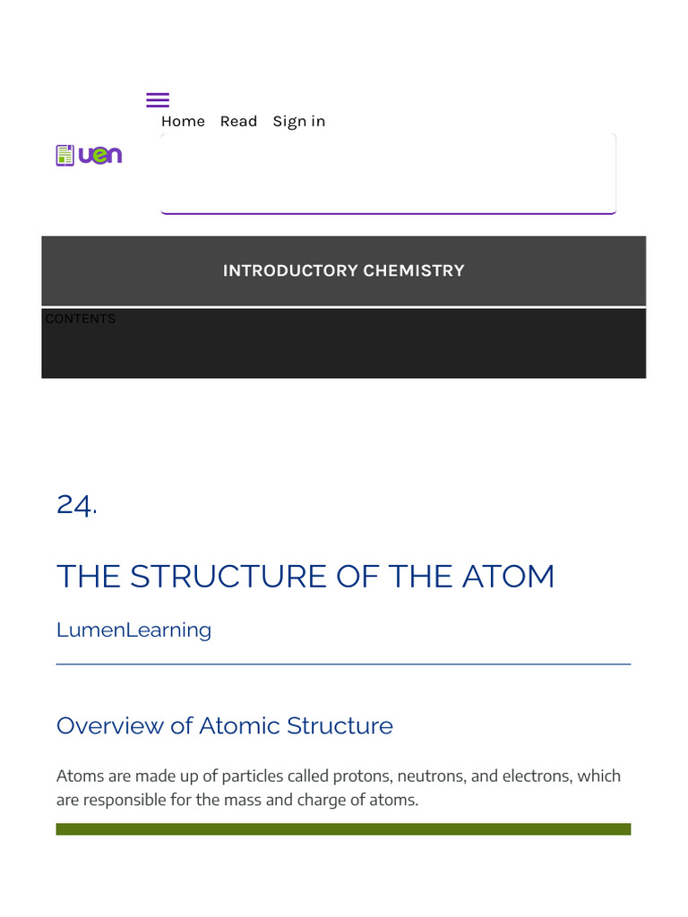 The Structure of the Atom – Introductory Chemistry | PDF