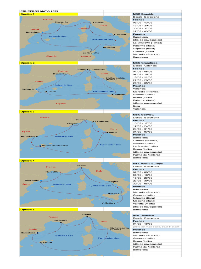 Cruceros MSC - 2024-25 - MAYO 2025 | PDF