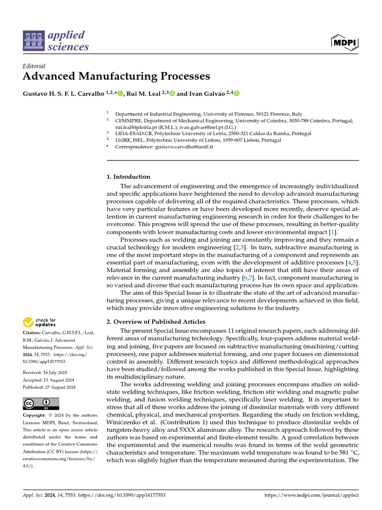 Advanced Manufacturing Processes | PDF