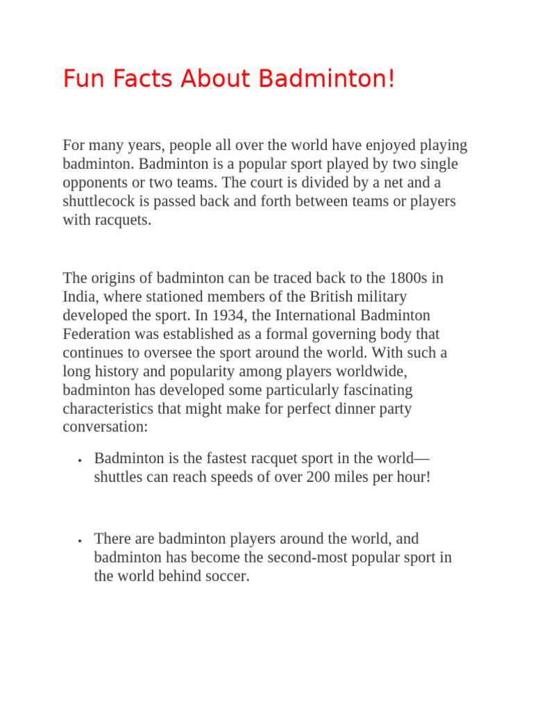 Badminton Fun Facts | PDF
