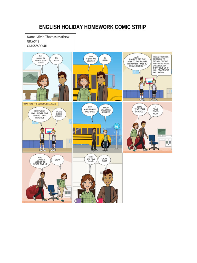 ENGLISH HOLIDAY HOMEWORK COMIC STRIP | PDF