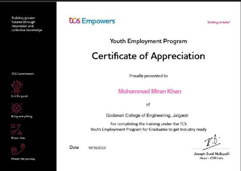 TCS Certificate | PDF