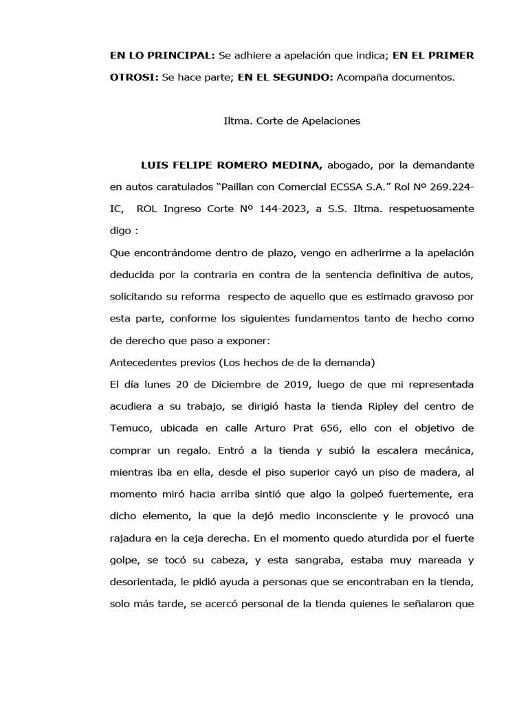 Adhesio A La Apelación | PDF | Daños y perjuicios | Ciencias sociales