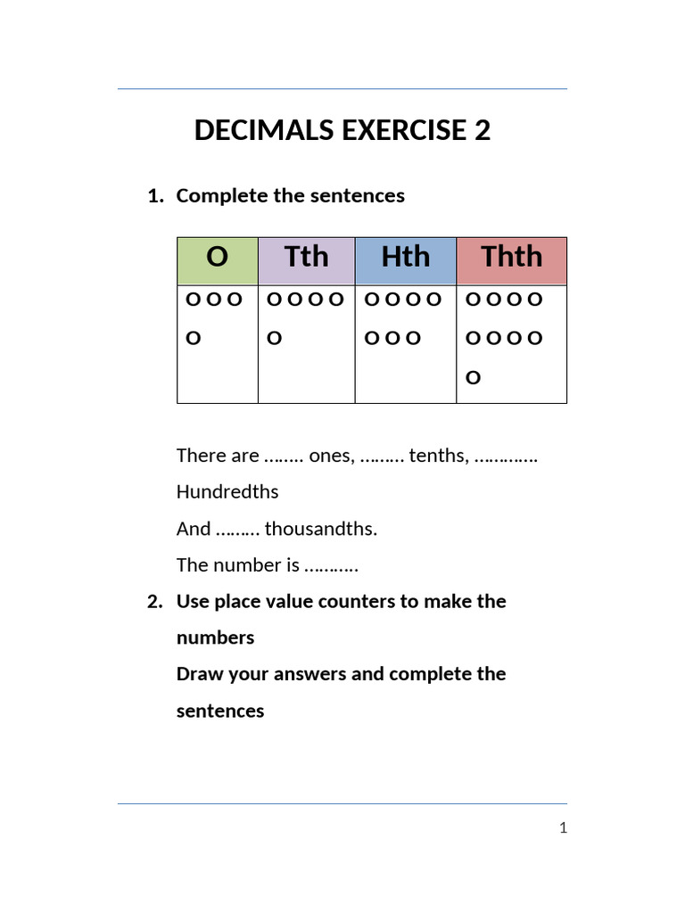 Decimals Exercise 2 | PDF