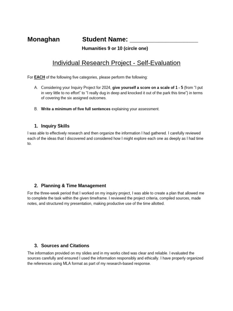 Individual+Research+Project +Self+Assessment+ | PDF