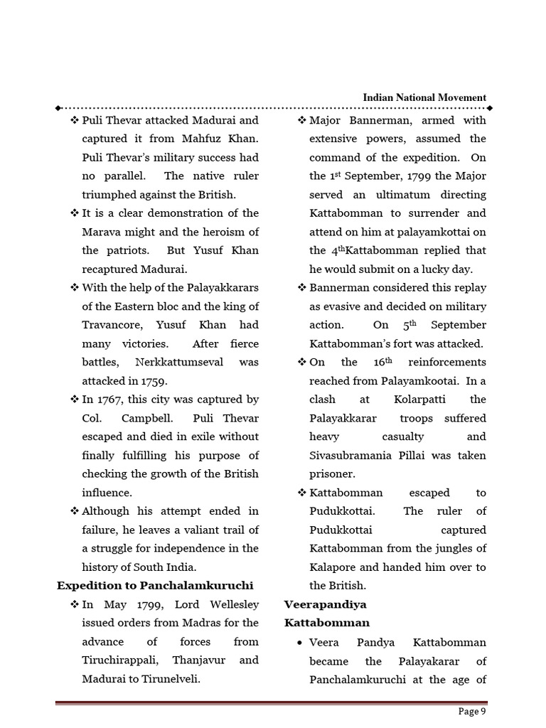 Kattabomman and the 1st Palayakarar War | PDF | Conflicts | 2nd ...
