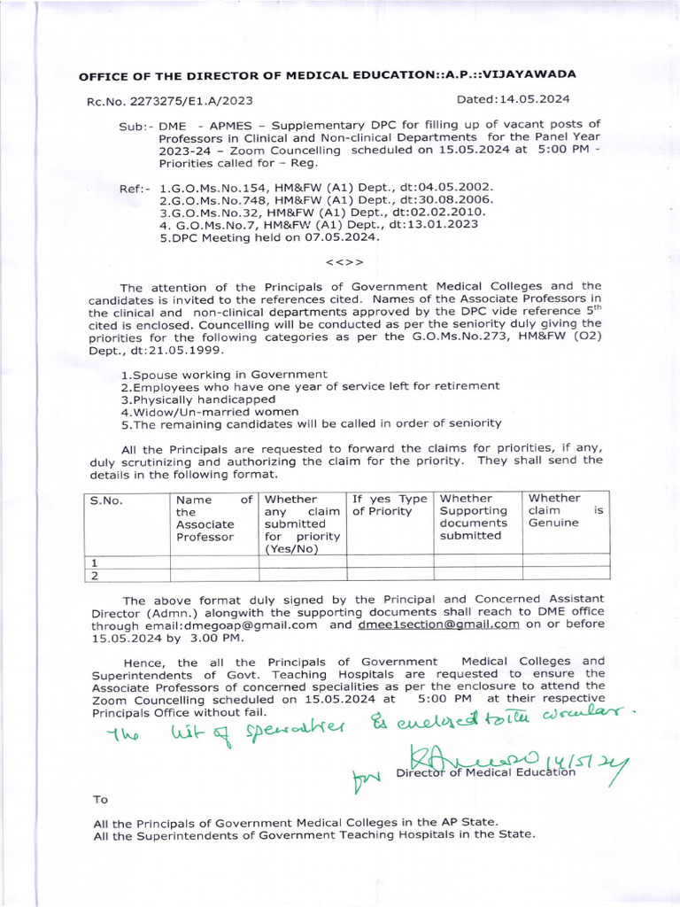 DPC For Filling Up of Vacant Posts of Professors in Clinical and Non ...