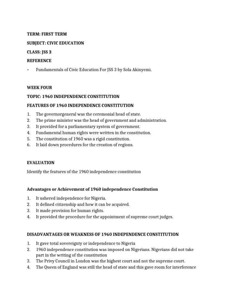 1960 Independence Constitution | PDF