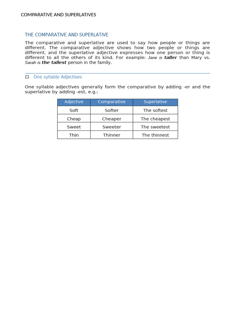 Comparative and Superlatives | PDF