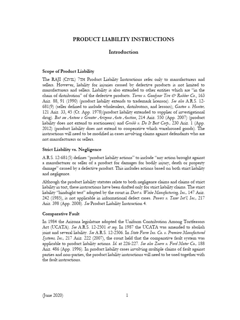 Arizona Product Liability Instructions | PDF | Product Liability ...