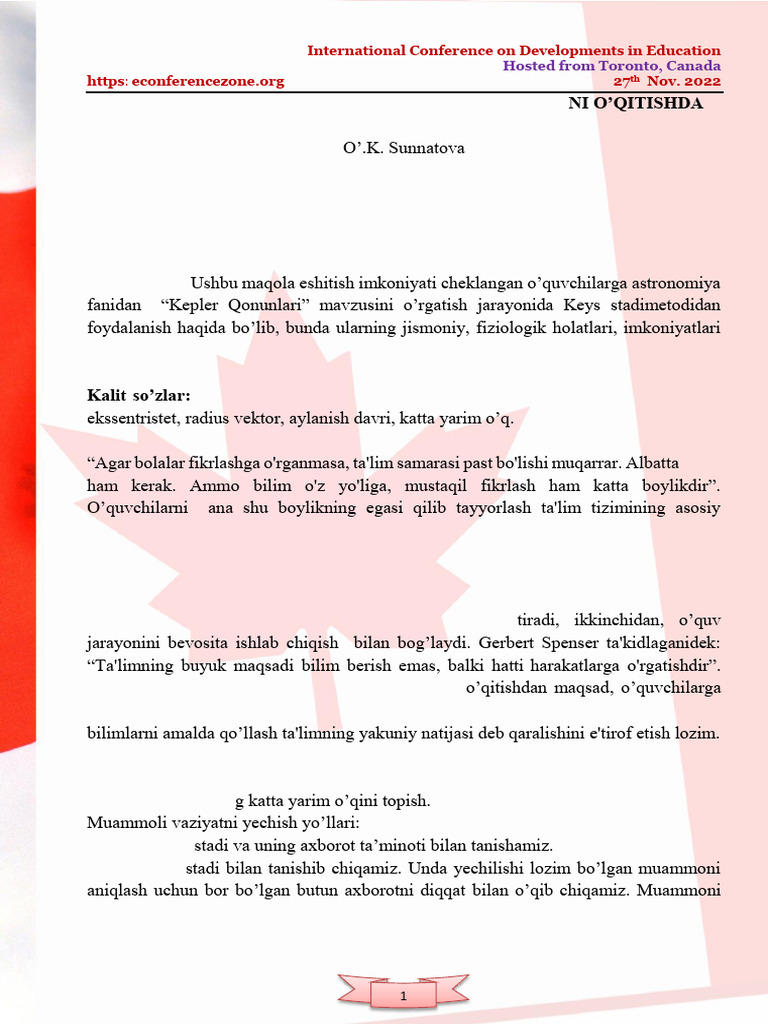 Astronomiyadan Kepler Qonunlari Mavzusini O'Qitishda Keys-Stadini ...